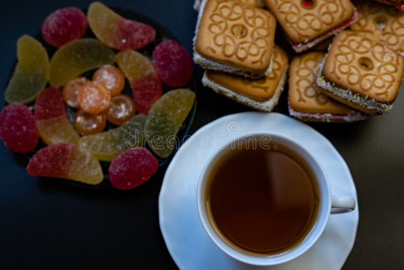 Tea with Sweets. Cookies, Marmalade, Candies Stock Photo - Image of ...