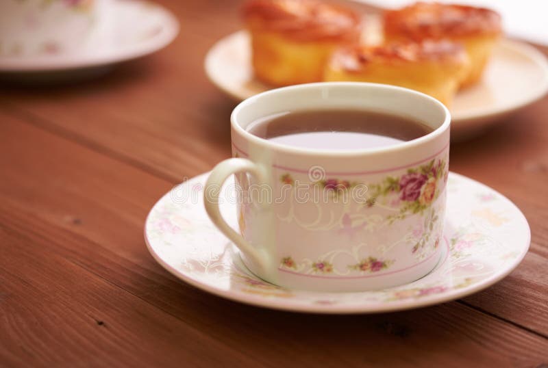 Tea and Sweets on a Wooden Table Stock Image - Image of view, pastry ...