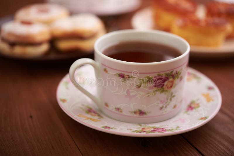 Tea and Sweets on a Wooden Table Stock Image - Image of sugar, muffin ...
