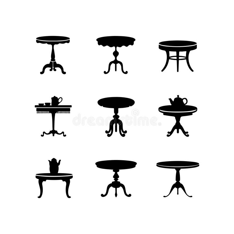 Tea Table Icon Set Silhouette Vector Design Stock Illustration ...