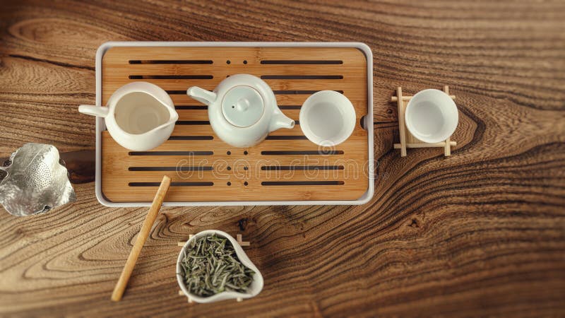The Tea Table with Instruments Teapots Cups and Green Tea Stock Image ...