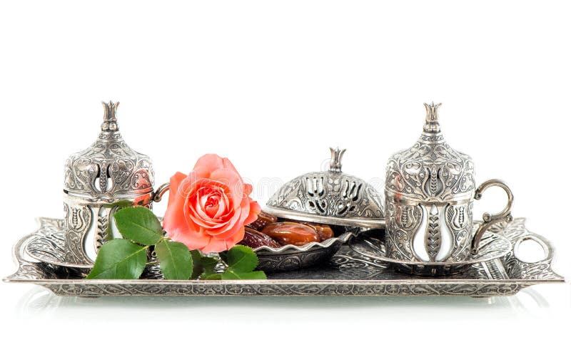 Tea Table Setting Dates Rose Flower Decoration Stock Image - Image of ...