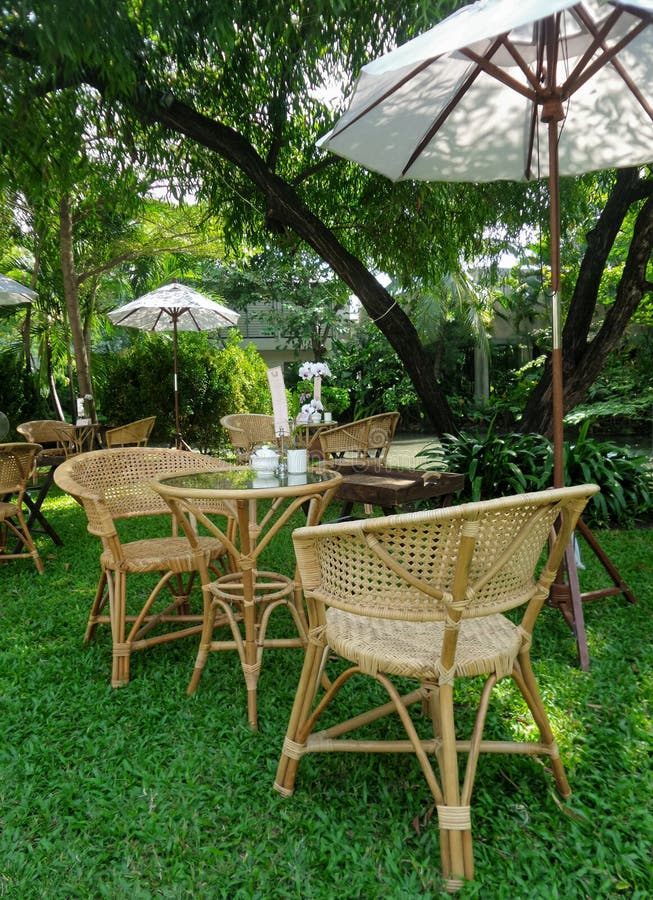 Tea Table for Two on Green Lawn Stock Image - Image of table, lawn ...
