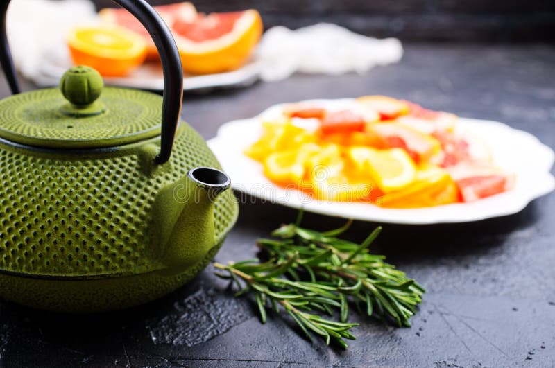Tea in teapot stock image. Image of healthy, brown, copyspace - 133852953