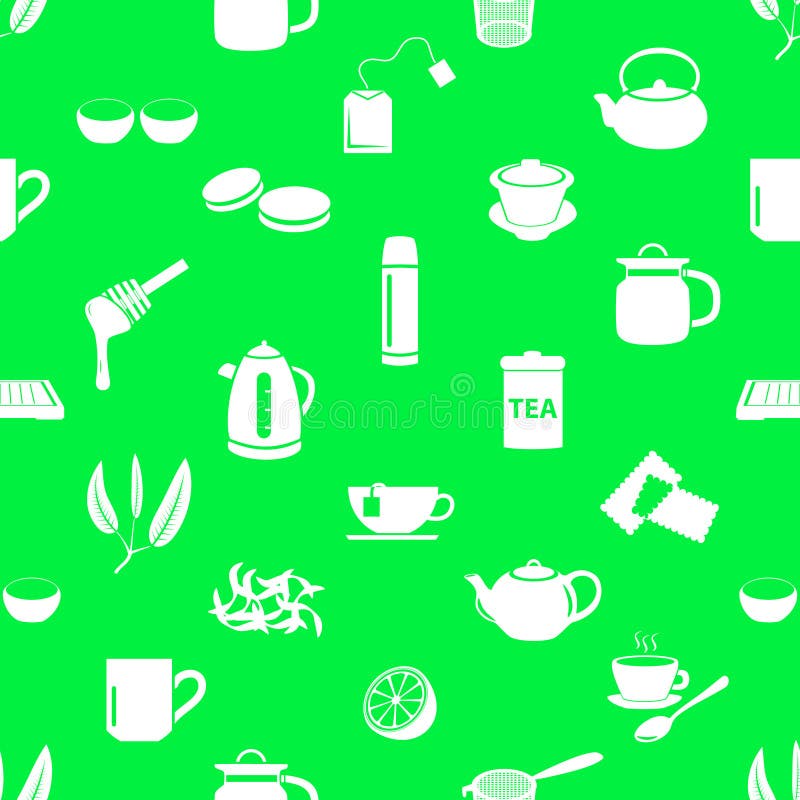 Tea Theme Simple Icons Seamless Pattern Stock Vector - Illustration of ...