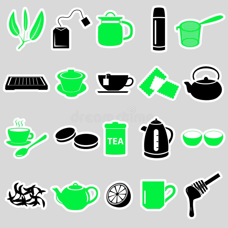Tea Theme Simple Stickers Icons Set Stock Illustration - Illustration ...