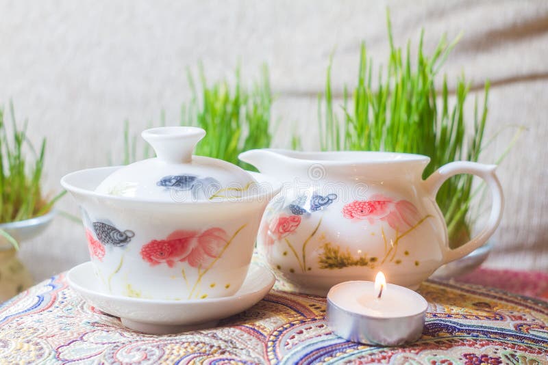 Tea things stock photo. Image of fire, gaiwan, grass - 68652330