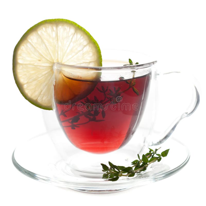 Tea with thyme and lime stock image. Image of glass, thyme - 26766597