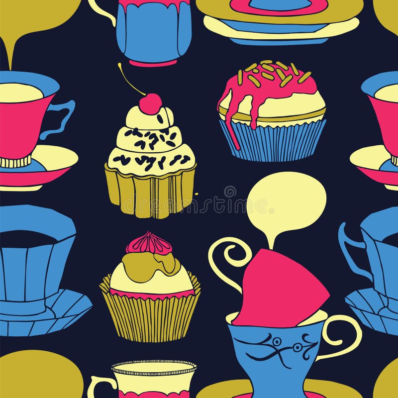 Tea Time Background in Pink Colours, Vector Illustration. Stock ...