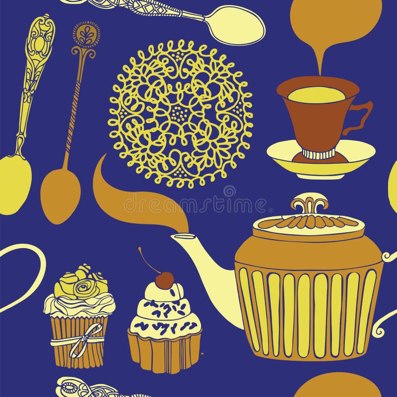 Tea Time Background in Pink Colours, Vector Illustration. Stock ...