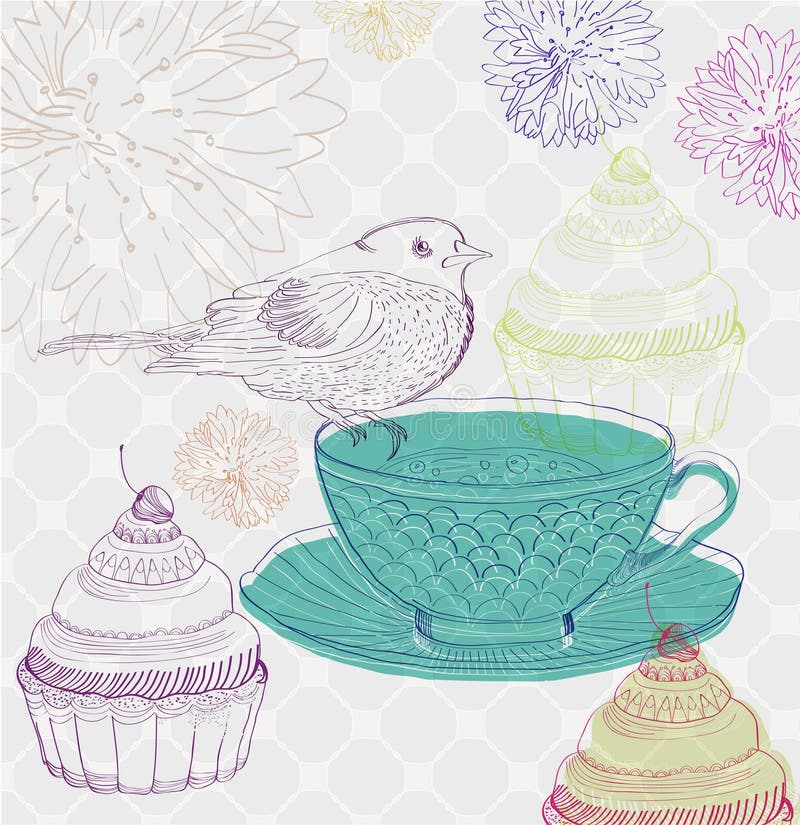 Cartoon Victorian tea set stock vector. Illustration of black - 23293344