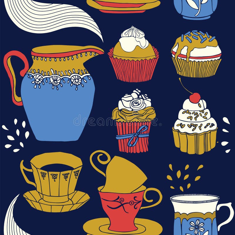 Tea Time Background in Pink Colours, Vector Illustration. Stock ...