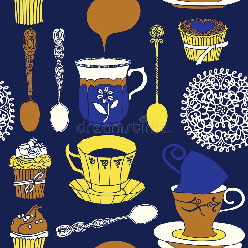 Tea Time Background in Pink Colours, Vector Illustration. Stock ...