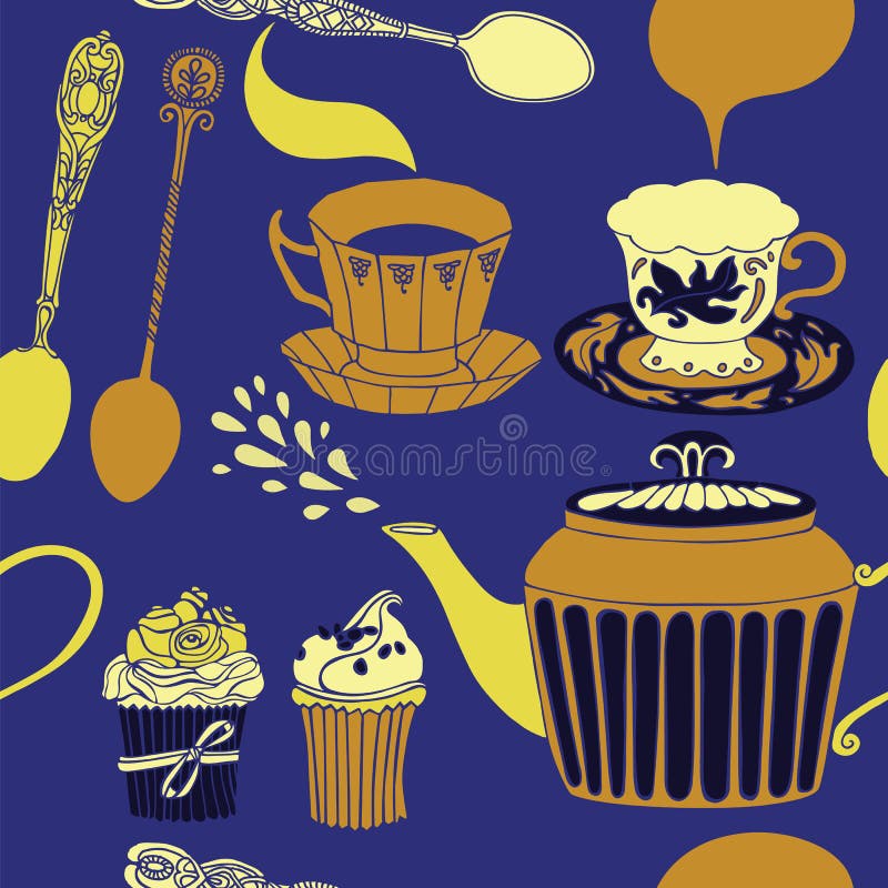 Tea Time Background in Pink Colours, Vector Illustration. Stock ...