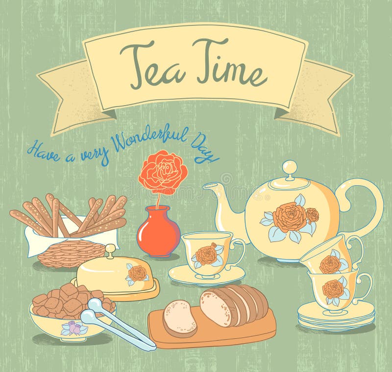 Tea Time. Beauty Vintage Background. Vector. Stock Illustration ...