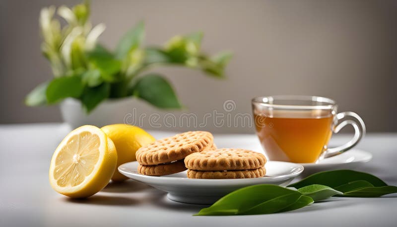 Tea Time with Biscuits and Lemons Stock Illustration - Illustration of ...