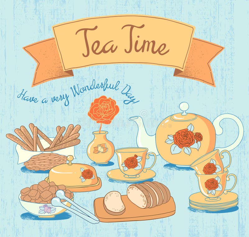 Tea Time Card stock vector. Illustration of cute, invitation - 51847775