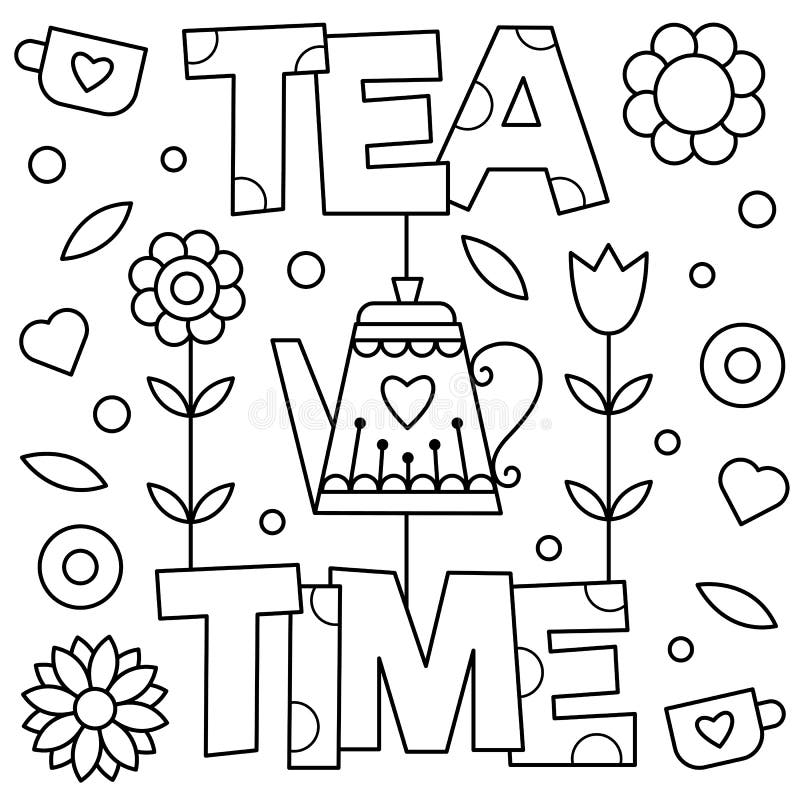 Tea Time Coloring Page . Doodle Dishes Seamless Pattern , Retro, Doodle ...
