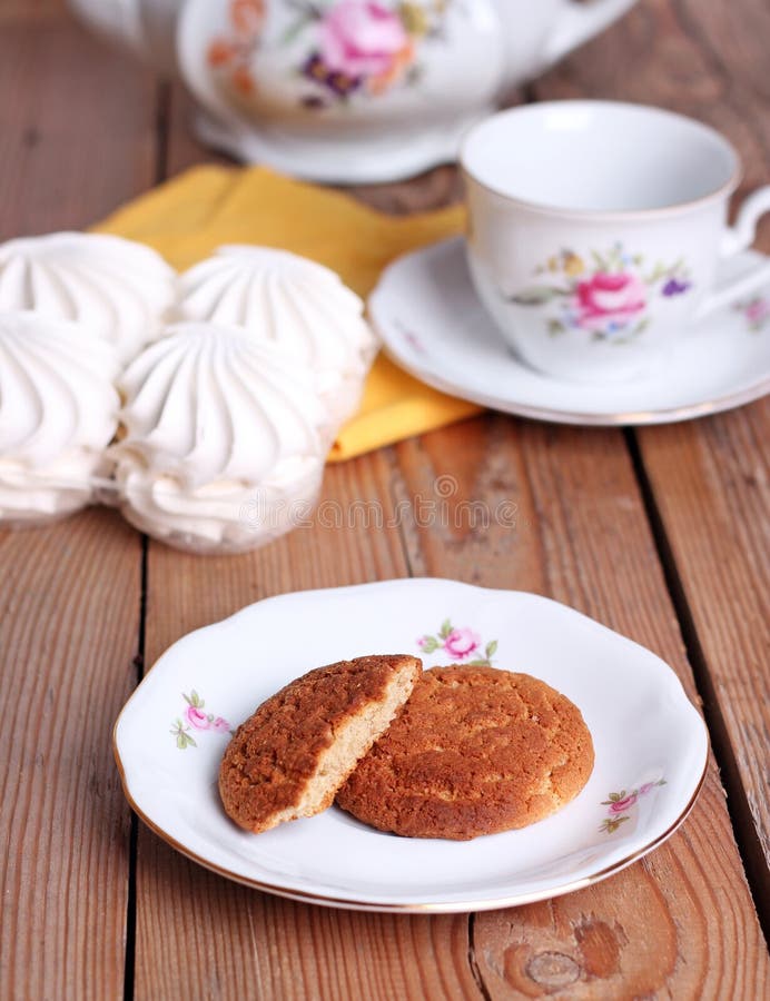Tea Time with Cookies and Zephyr Stock Image - Image of table, white ...