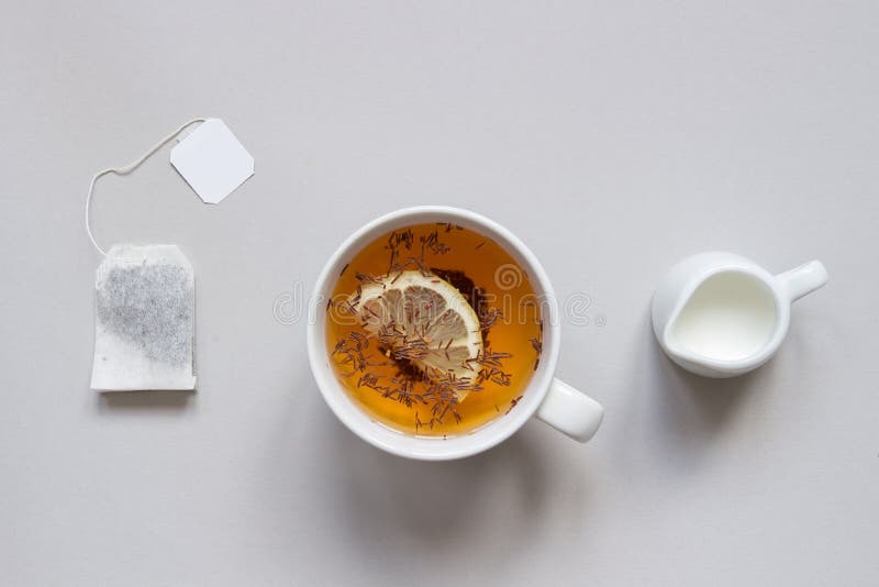 Tea Time. Cup of Hot Black Tea on the Blue Background, Top View Stock ...