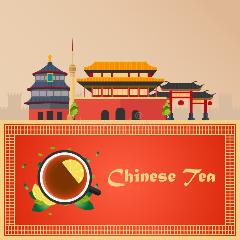 Tea Time. Cup of Tea with Lemon. Chinese Tea. Vector Illustration ...