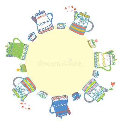 Tea Time Frames with Cups and Pots Stock Illustration - Illustration of ...