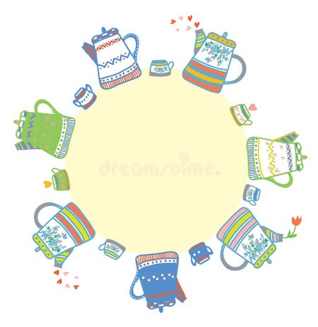 Tea Time Frames with Cups and Pots Stock Illustration - Illustration of ...