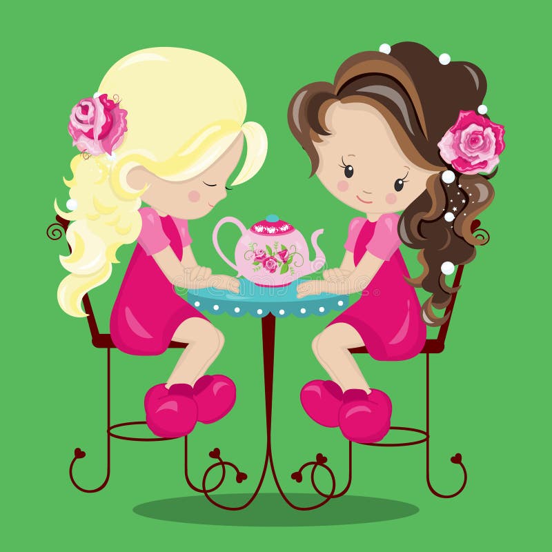 Tea time girls 07 stock vector. Illustration of vector - 198991985