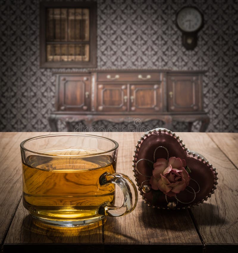 Tea Time with Heart Gift on Wooden Table Stock Image - Image of love ...