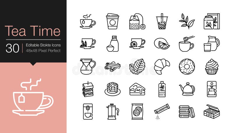 Tea Time Icons. Modern Line Design. for Presentation, Graphic Design ...