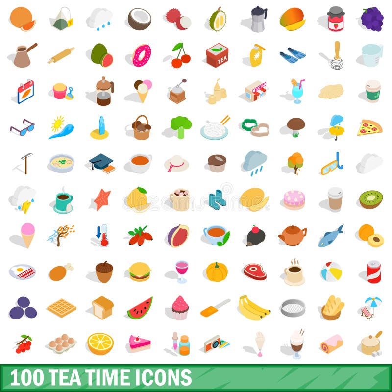 100 Tea Time Icons Set, Isometric 3d Style Stock Vector - Illustration ...