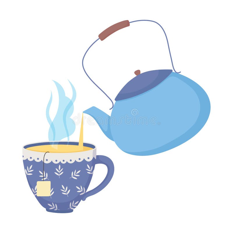 Tea Time, Kettle Pouring Tea in Cup Beverage Design Stock Vector ...