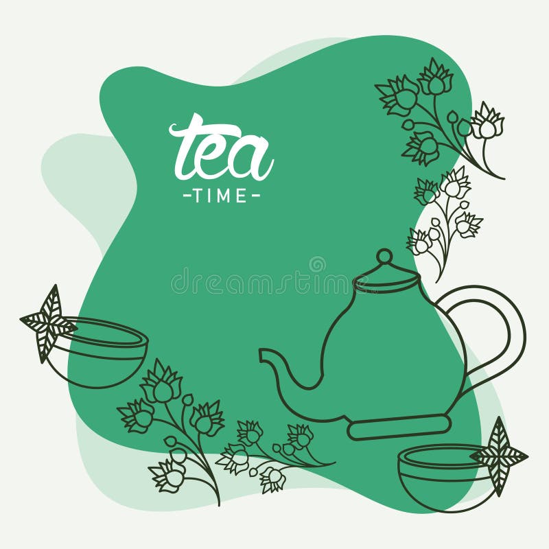 Tea Time Lettering Poster with Teapot and Cups Stock Vector ...