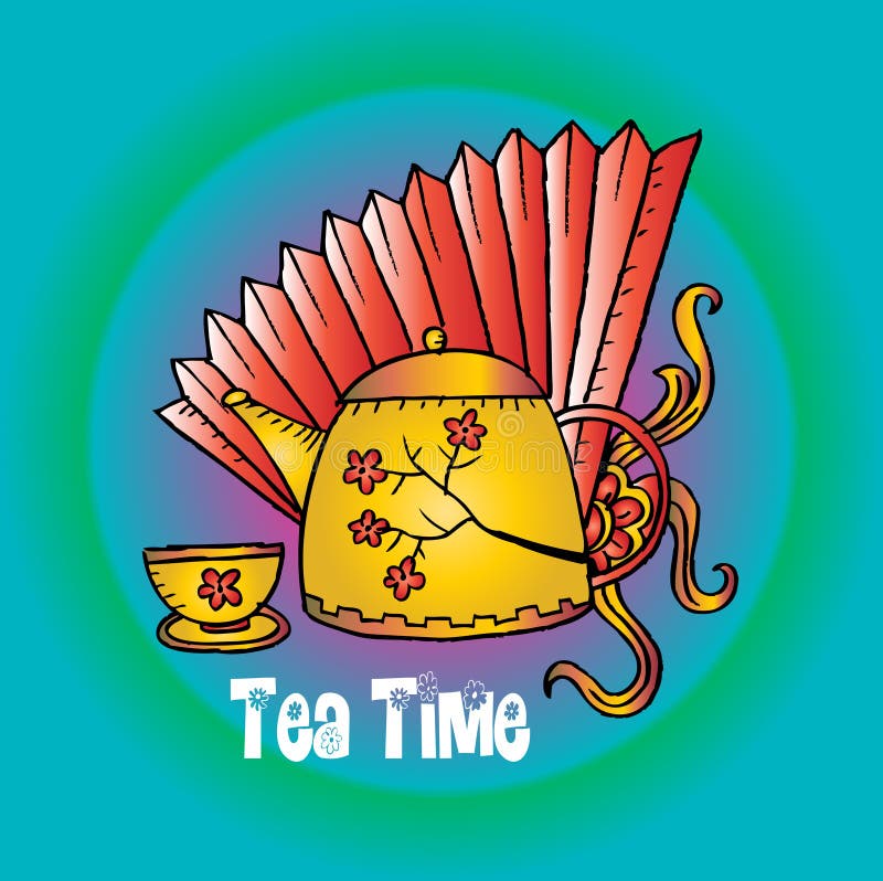 Tea Time Lettering with Teapot and Cup. Stock Illustration ...