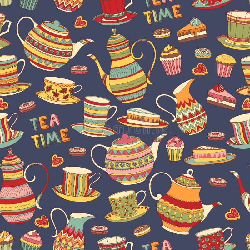 Tea Time Pattern stock vector. Illustration of design - 52511658