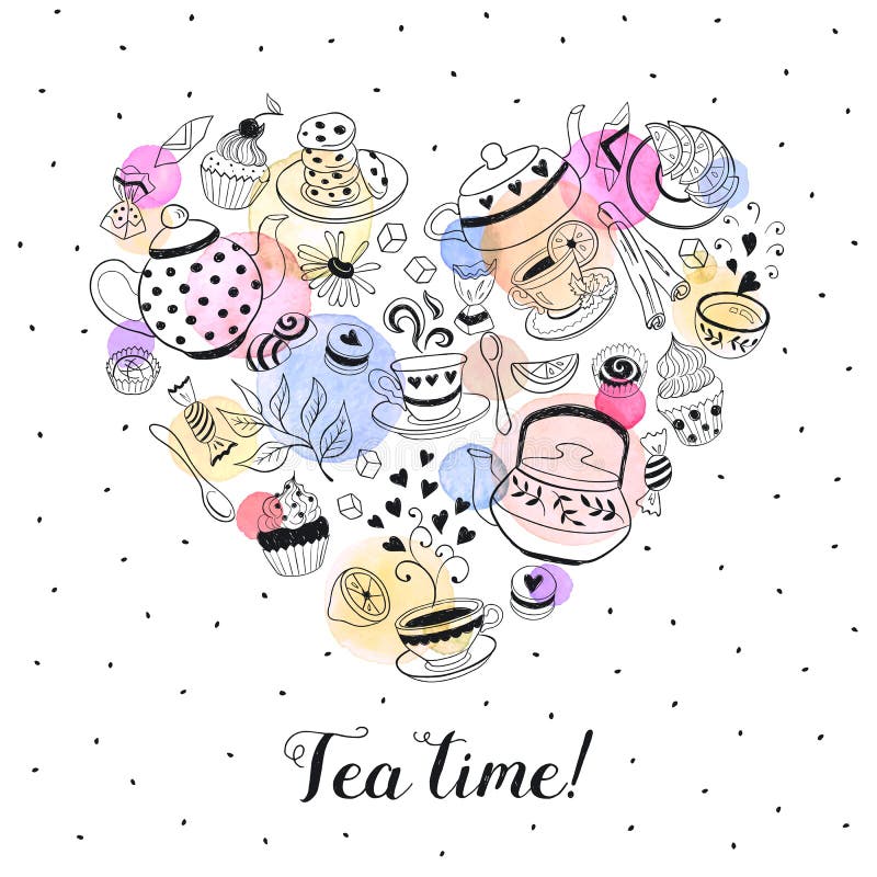Tea time doodle elements stock vector. Illustration of elements - 60206735