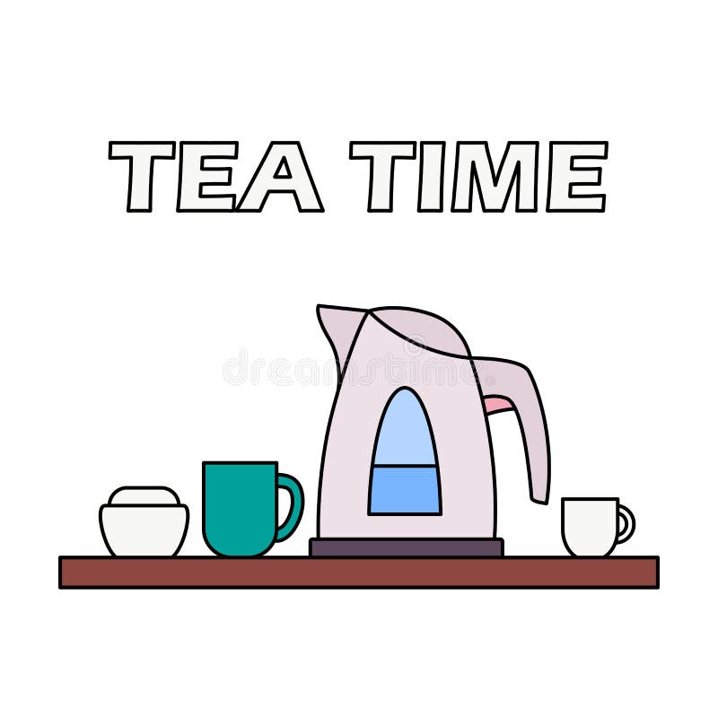 Tea Time Set with Kettle, Cups and Sugar Bowl Stock Vector ...