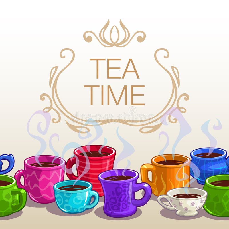 Tea time square banner stock illustration. Illustration of banner ...