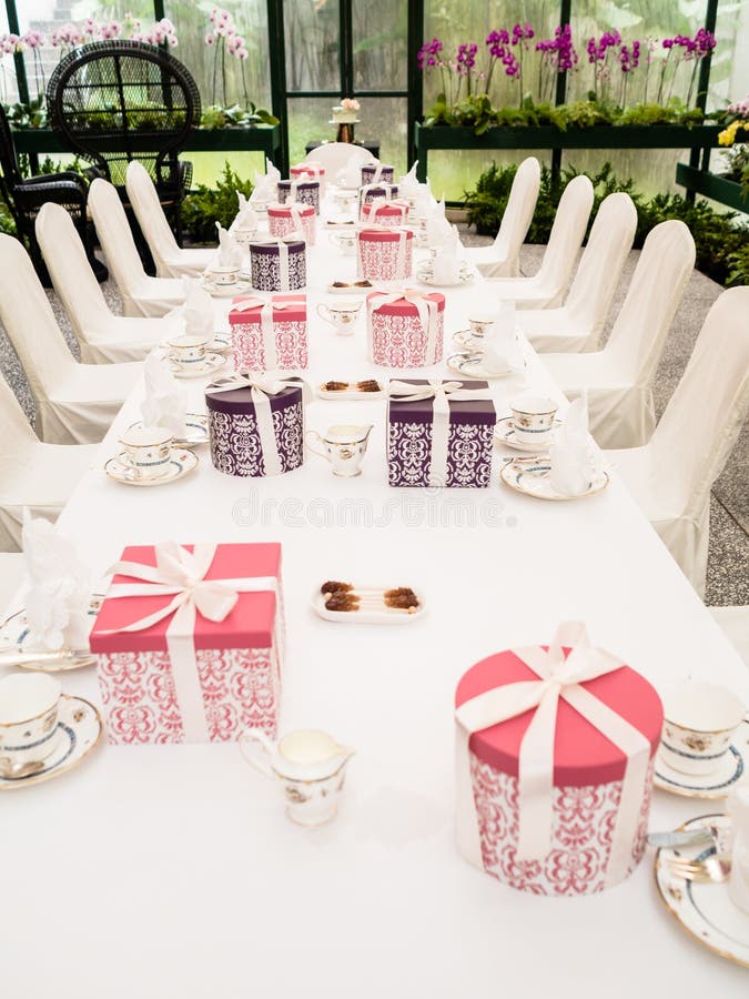 A Tea Time Table Settings in a Orchid Observatory Stock Image - Image ...