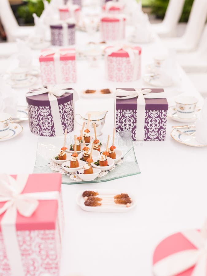 Tea Time Table Setup with Finger Food Stock Photo - Image of finger ...