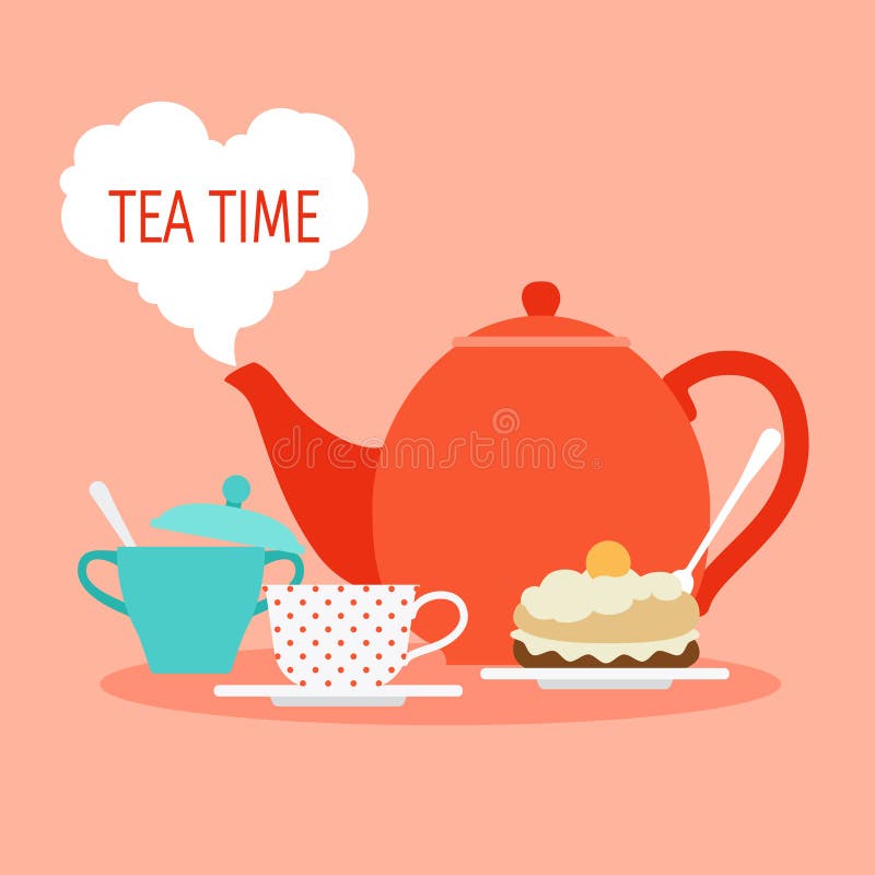 Tea Time Vector Concept. Breakfast or Lunch Illustration with Tea and ...