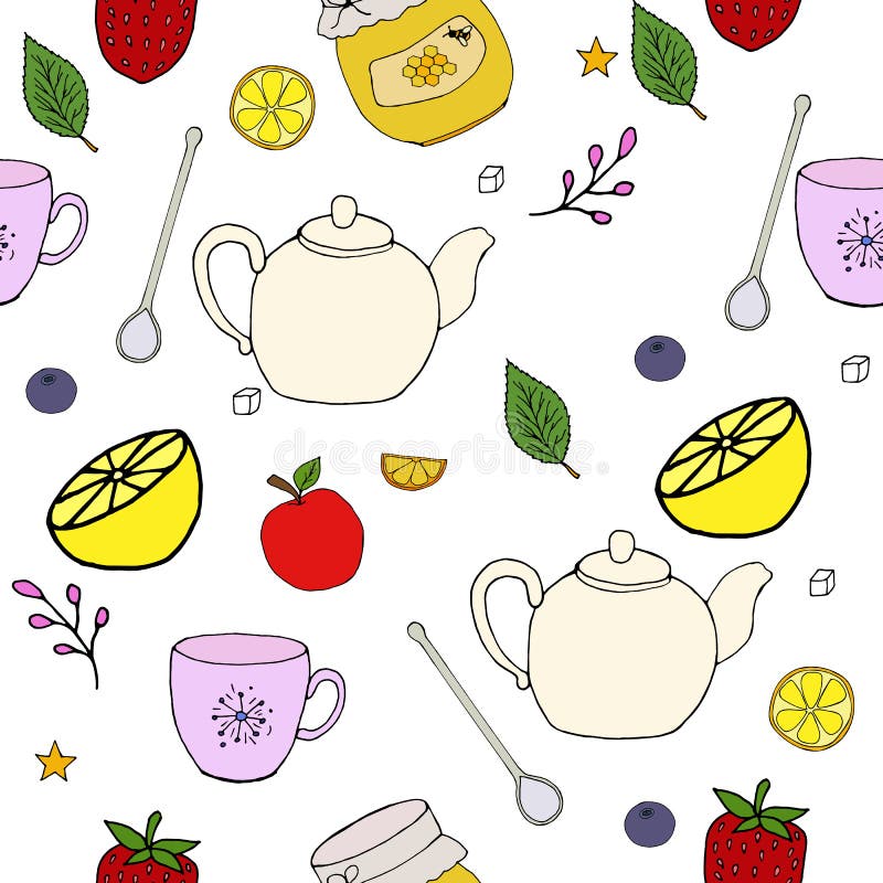 Tea Time Vector Pattern, Hand Drawn Illustration. Endless Texture for ...