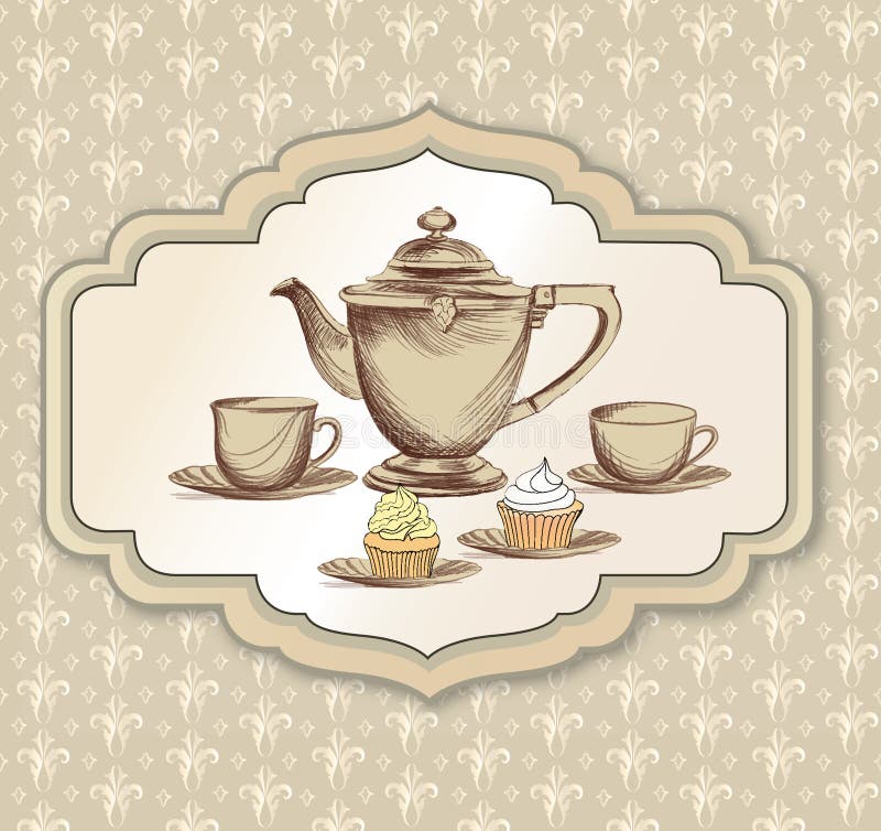 Tea Time Vintage Label. Vector Victorian Illustration Stock ...