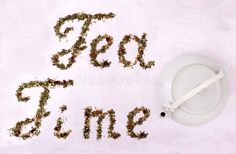 Tea Time. a White Porcelain Teapot and Text Tea Time Stock Image ...