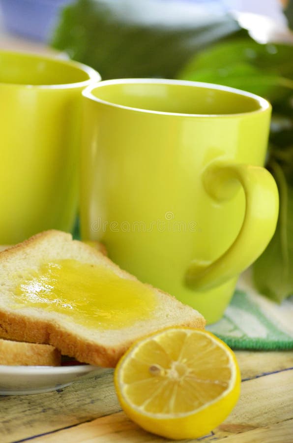Tea and toast with honey stock image. Image of bread - 76247679