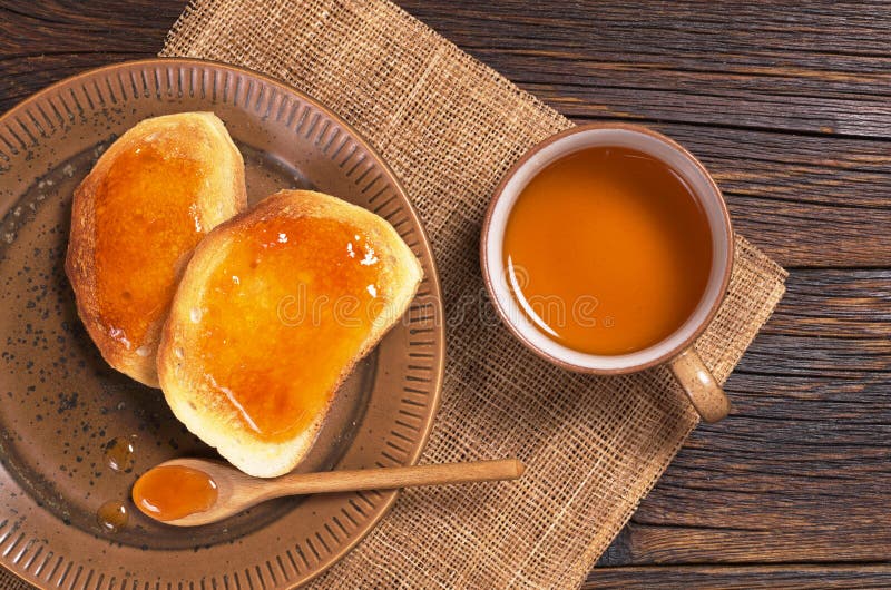 Tea and toast with jam stock image. Image of view, toast - 83123365