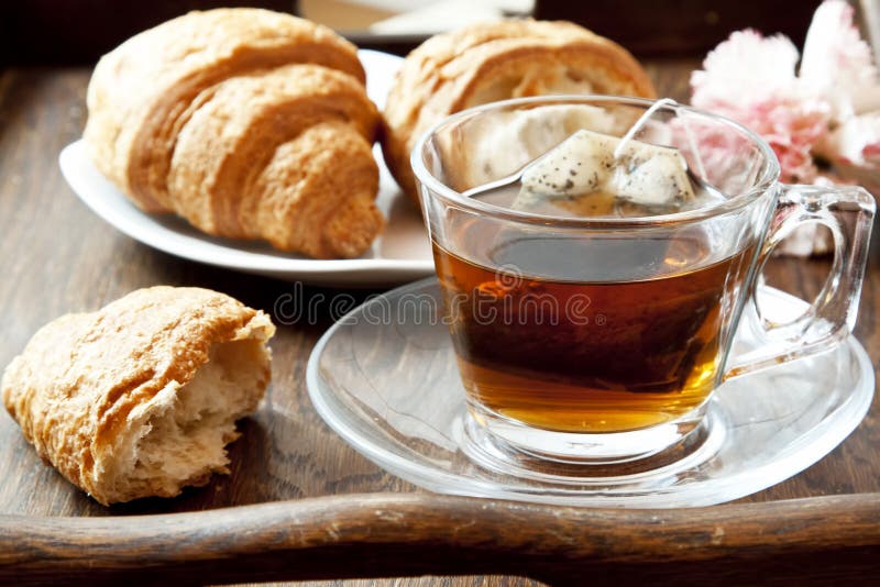 Tea in Transparent Cup with Croissants Stock Image - Image of plate ...
