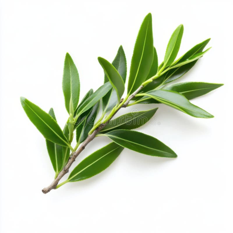 Tea Tree Leaves Displayed with Small and Pointed Shapes Against a White ...