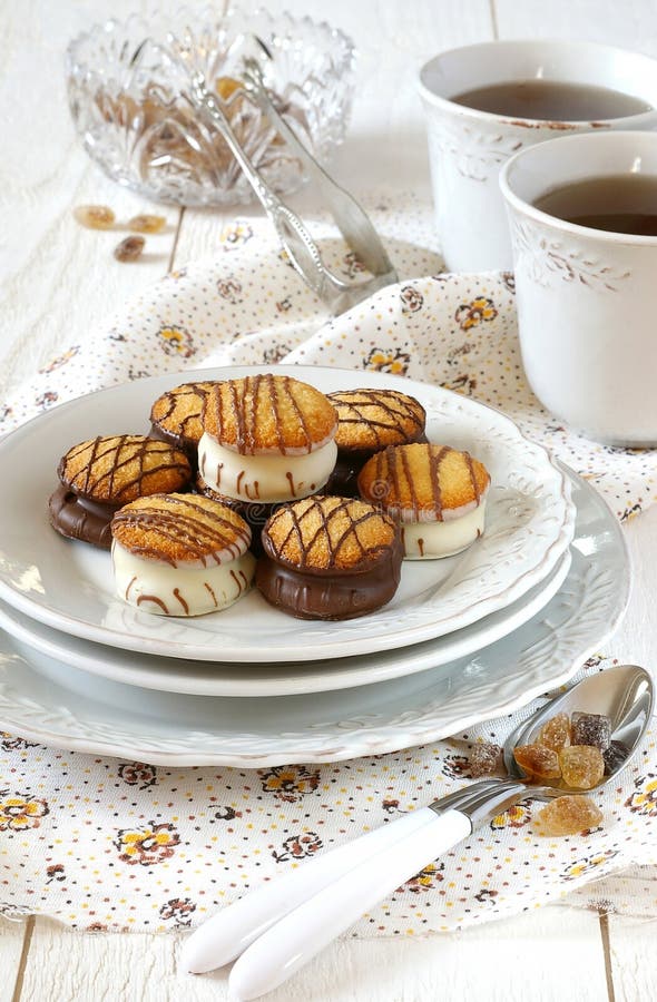Tea for Two with Chocolate Biscuits Stock Image - Image of chocolate ...