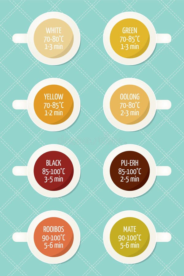 Tea Varieties. Brewing Time and Temperature Stock Vector - Illustration ...